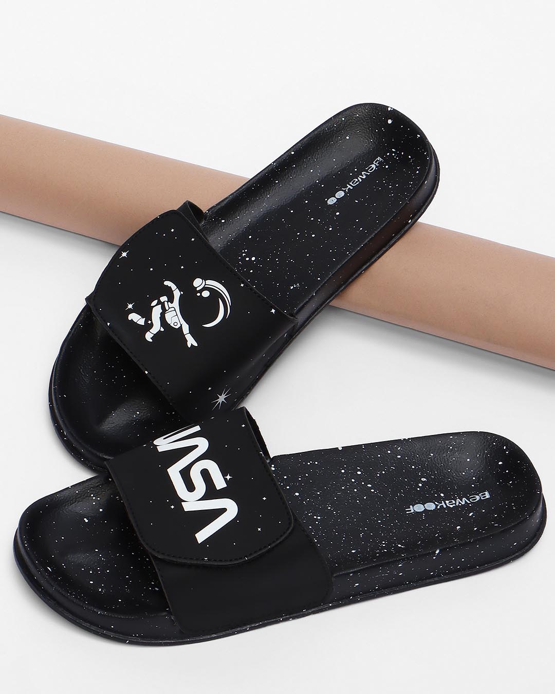 Buy Men's Black NASA Astronaut Velcro Sliders Online in India at Bewakoof