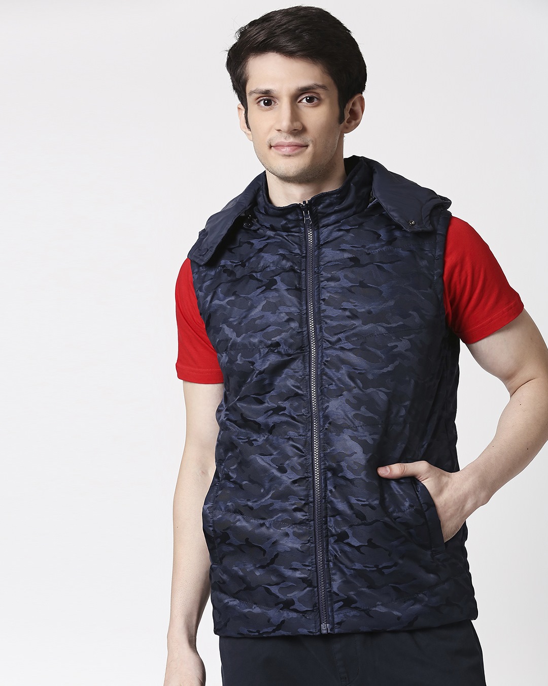 Buy Men's Blue Camo Puffer Jacket Online at Bewakoof
