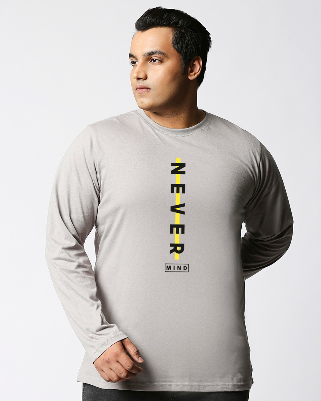 Buy Never Mind Stripe Men's Full Sleeves T-shirt Plus Size Online at Bewakoof