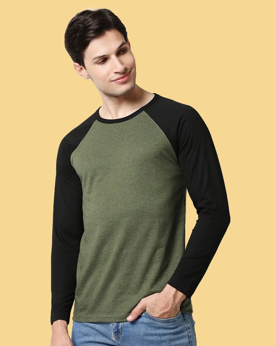 Buy Olive Green Full Sleeve Raglan T-Shirt Online at Bewakoof
