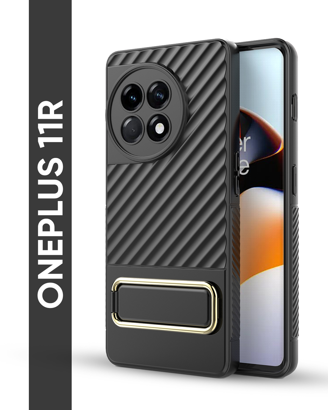 Buy OnePlus 11R 5G Black Back Cover With Gold Metal Kickstand Online in ...