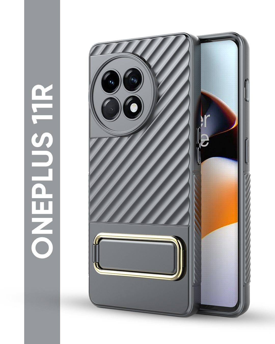 Buy OnePlus 11R 5G Grey Back Cover With Gold Metal Kickstand Online in ...