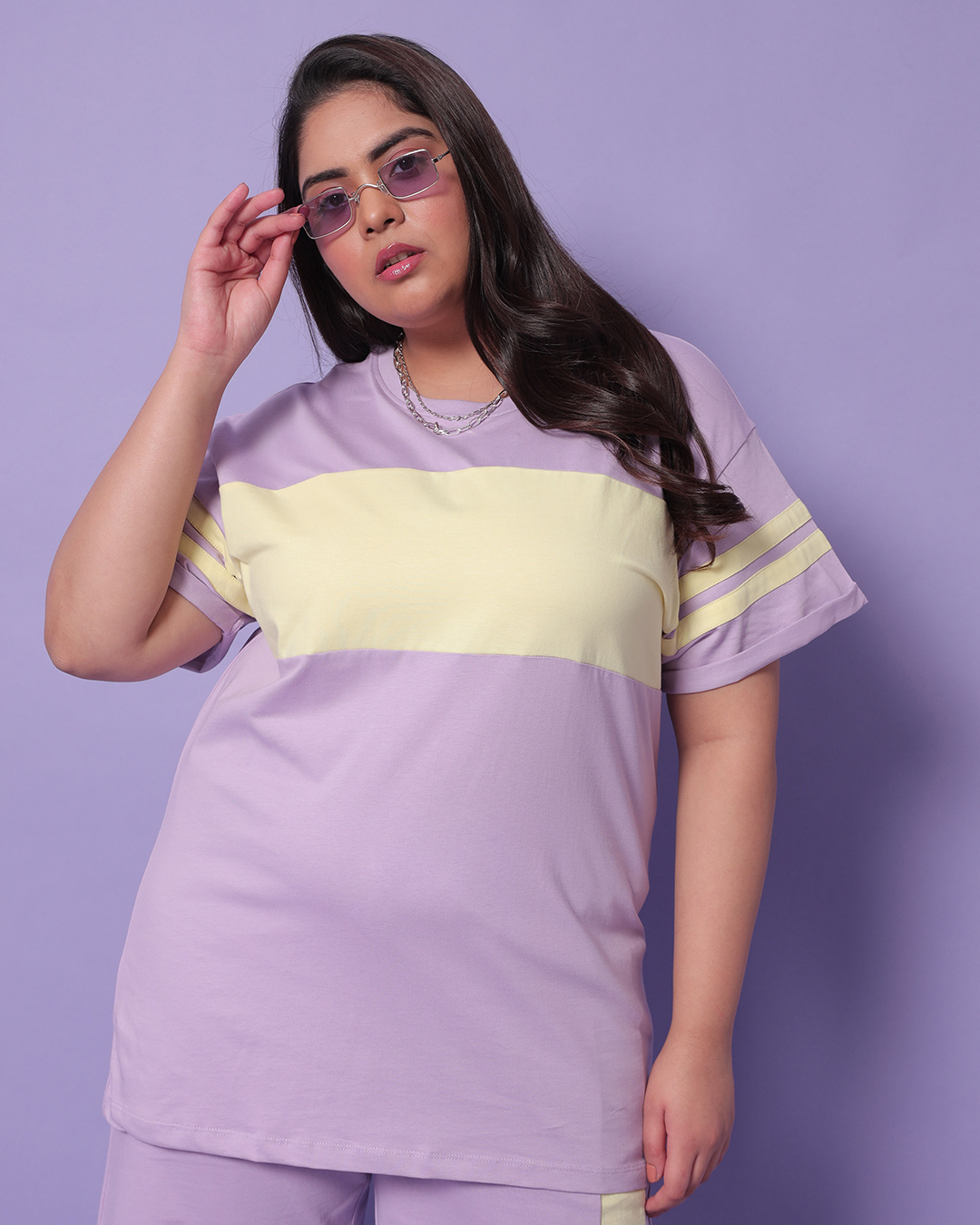Buy Feel Good Lilac Plus Size Color Block Boyfriend T-shirt Online at ...