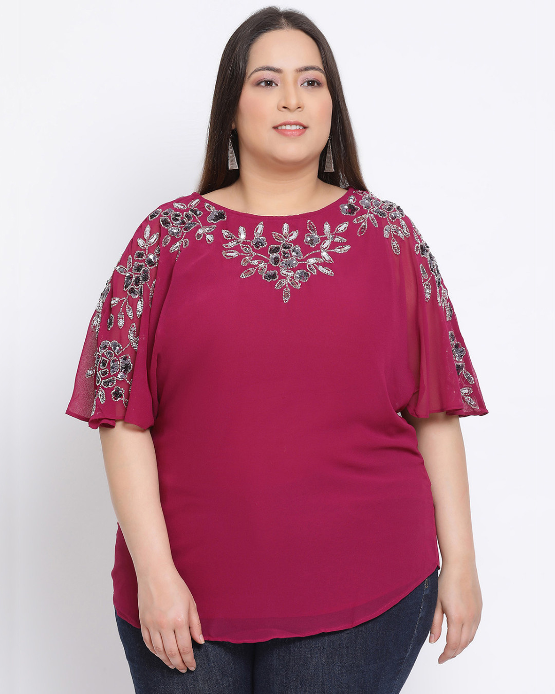 Buy Women's Plus Size Purple Embellished Round Neck Top Online at Bewakoof