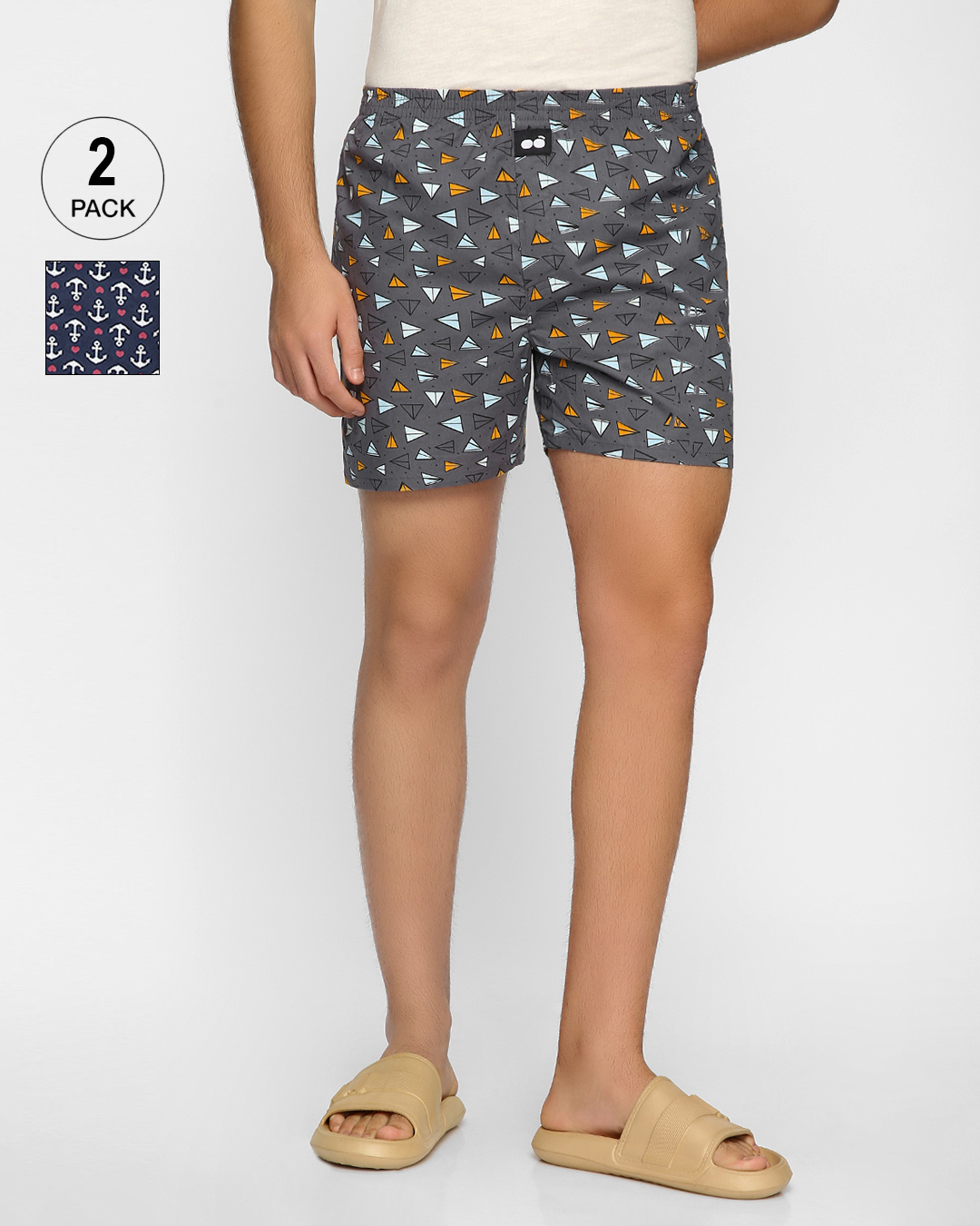 Buy Pack of 2 Men's Blue & Grey All Over Printed Boxers Online in India ...