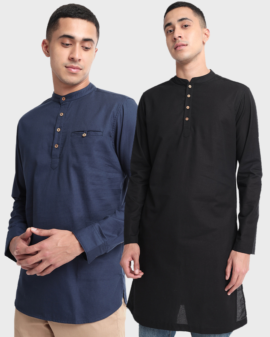 Buy Pack of 2 Men's Blue & Black Relaxed Fit Kurta Online at Bewakoof