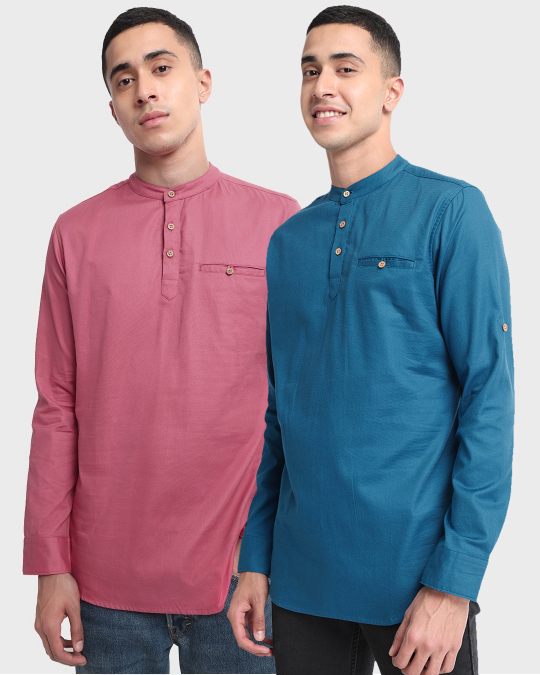 Buy Pack of 2 Men's Pink & Blue Relaxed Fit Kurta Online at Bewakoof
