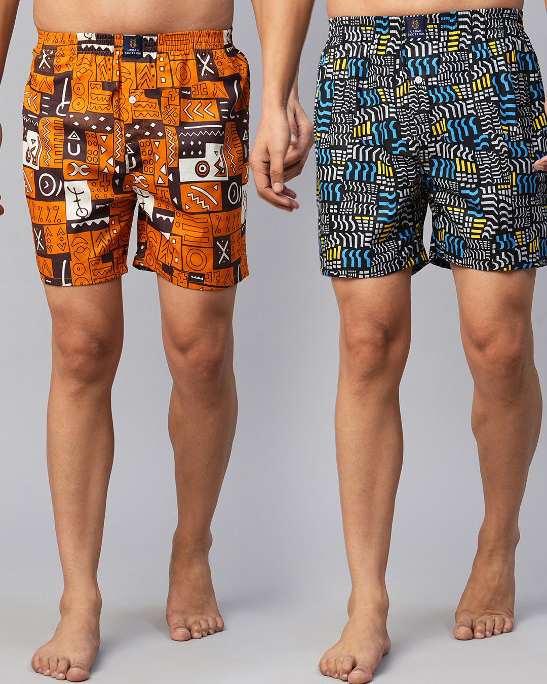 Buy Pack of 2 Men's Orange & Blue All Over Printed Relaxed Fit Boxers ...