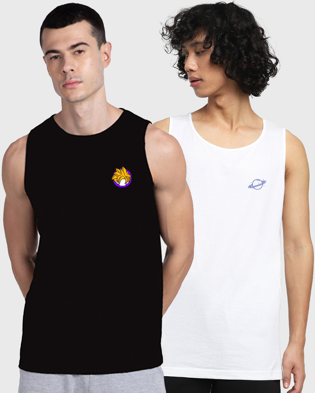 Buy Pack of 2 Men's Black & White Graphic Printed Vest Online at Bewakoof