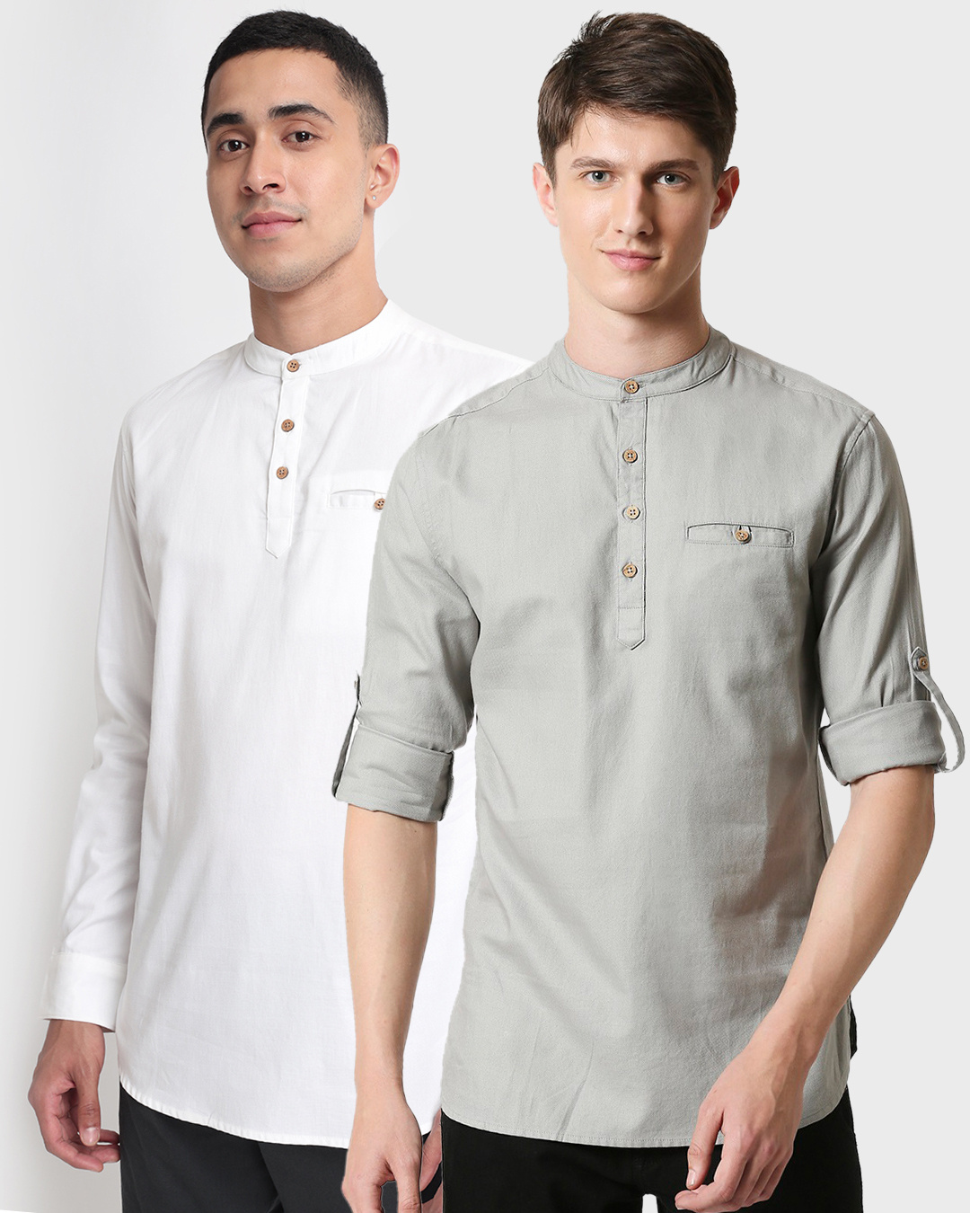Buy Pack of 2 Men's White & Grey Relaxed Fit Kurta Online at Bewakoof
