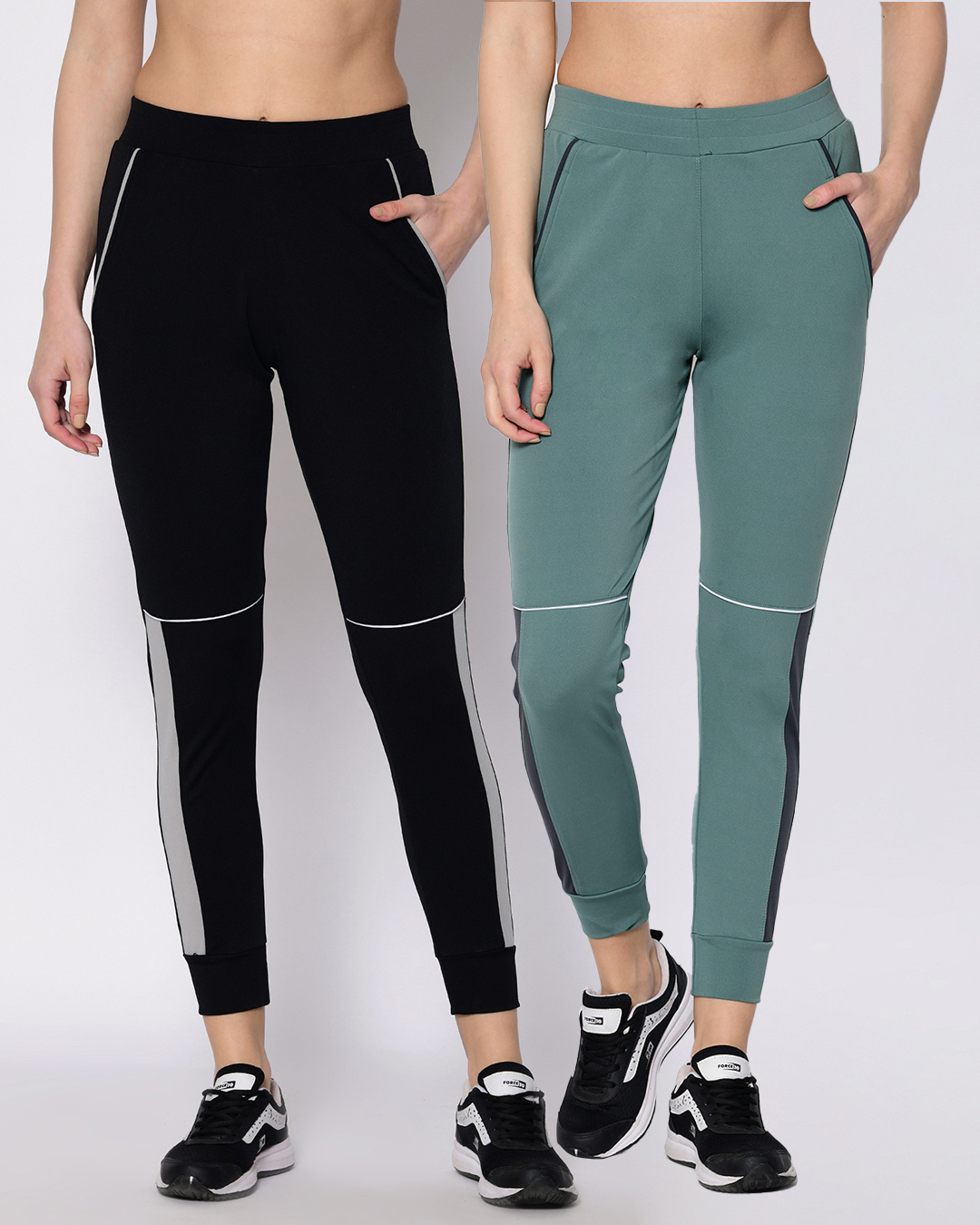 Buy Pack of 2 Women's Black & Pista Green Joggers Online at Bewakoof