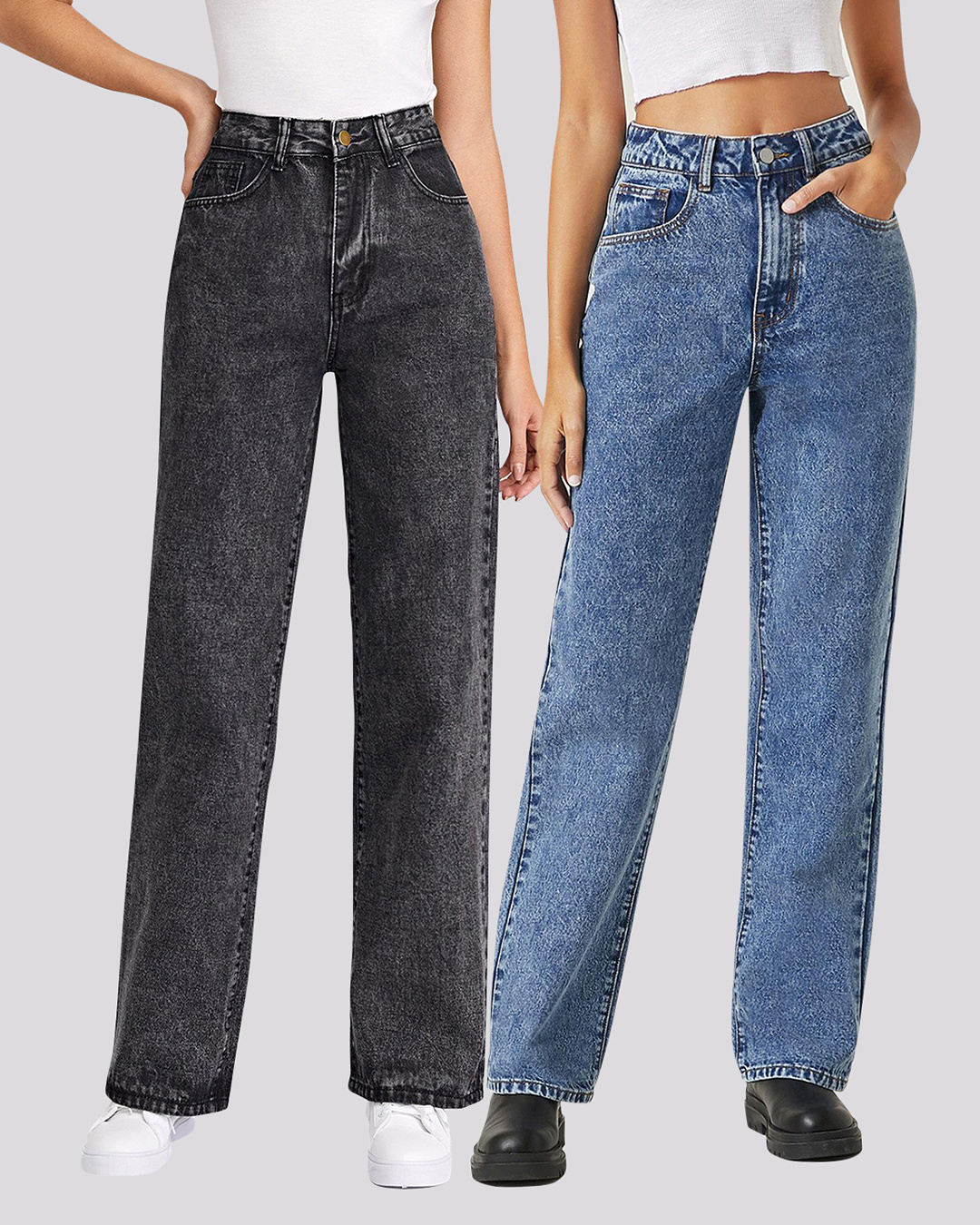 Buy Pack of 2 Women's Grey & Blue Straight Fit Jeans Online at Bewakoof