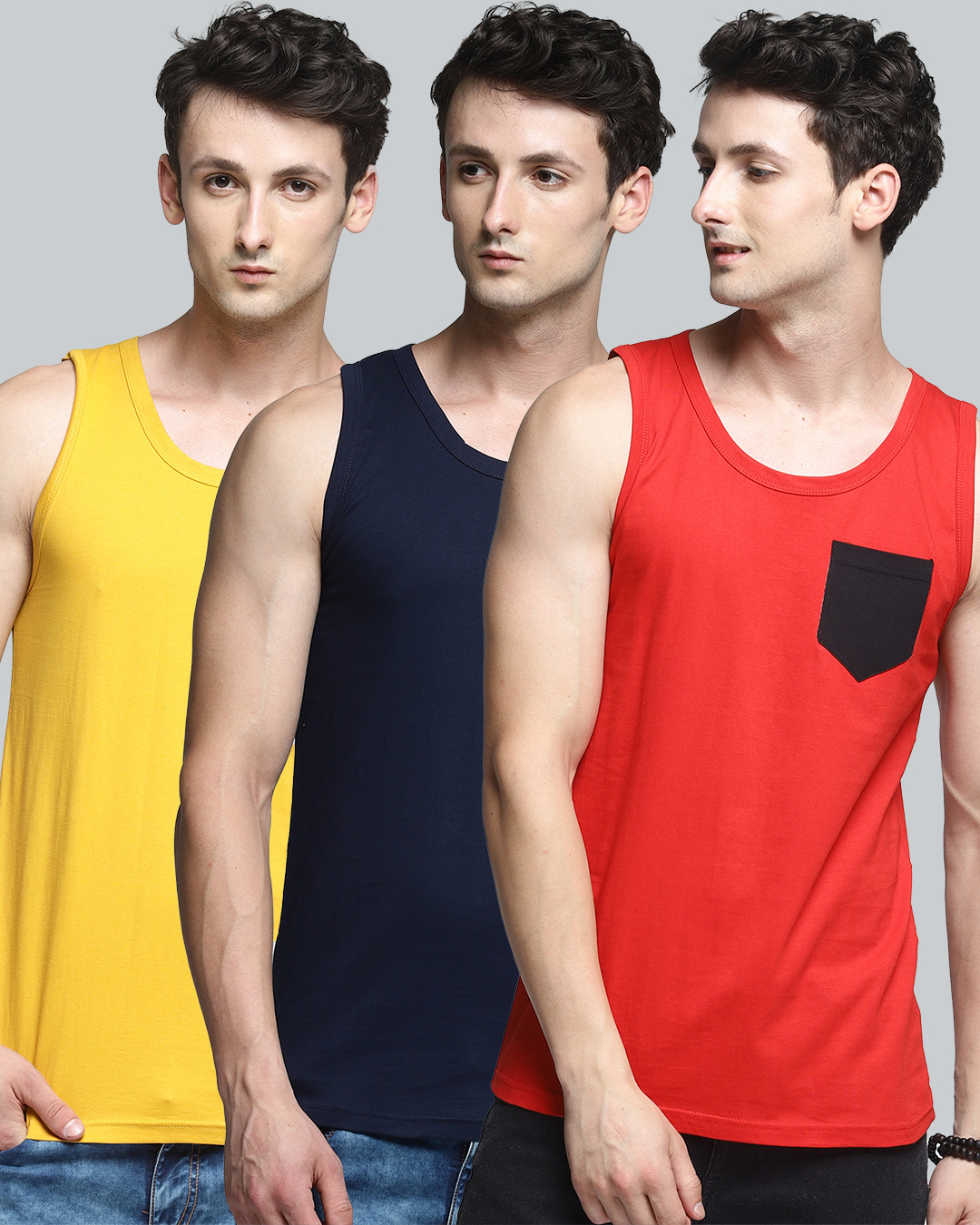 Buy Pack of 3 Men's Multicolor Color Block Vest Online at Bewakoof