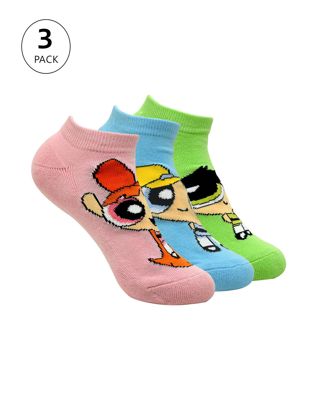 Buy Pack of 3 Women's Multicolor Powerpuff Girls Graphic Printed Socks ...