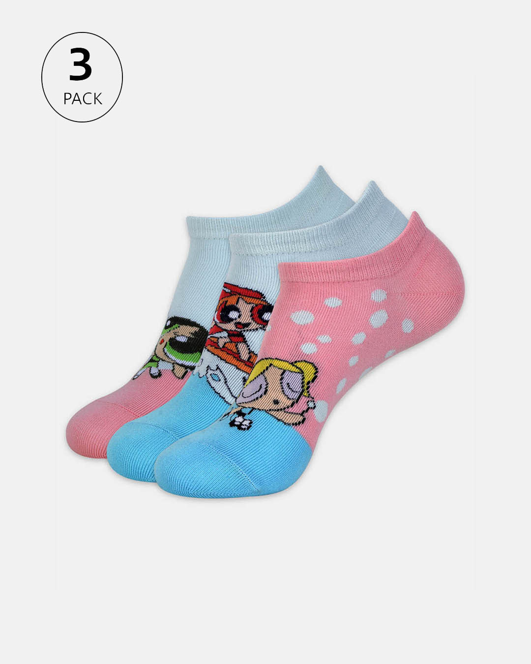 Buy Pack of 3 Women's Pink & Blue Powerpuff Girls Graphic Printed Socks ...