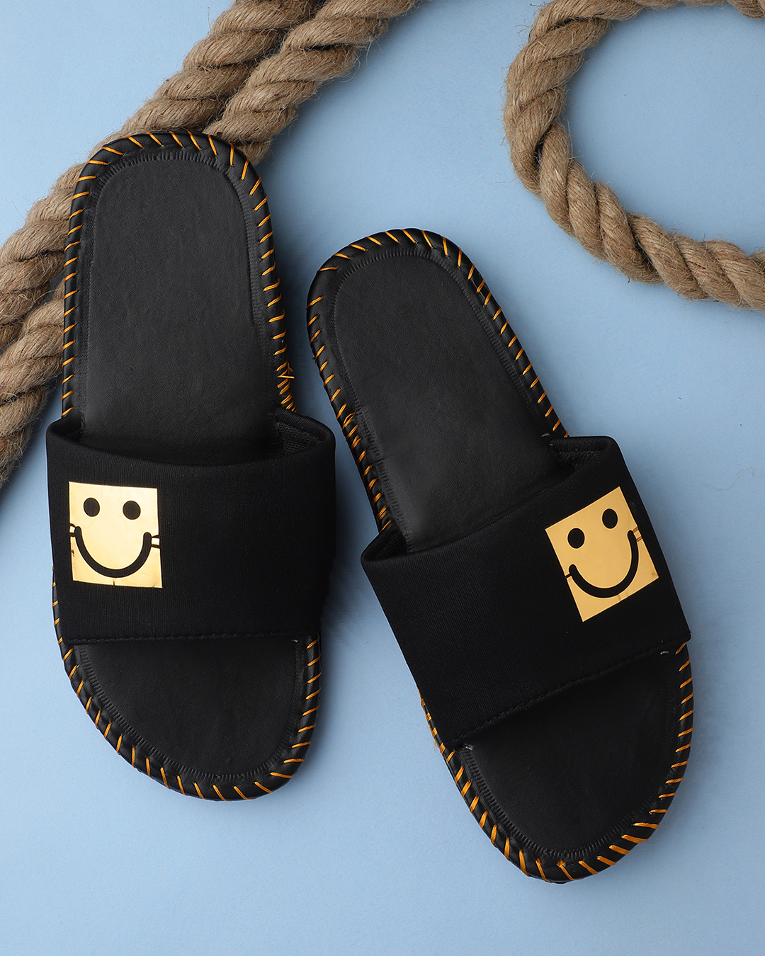 Buy Pampy Angel Flat Ch Smiley Gold Slipper FlipFlops Slides for Men ...