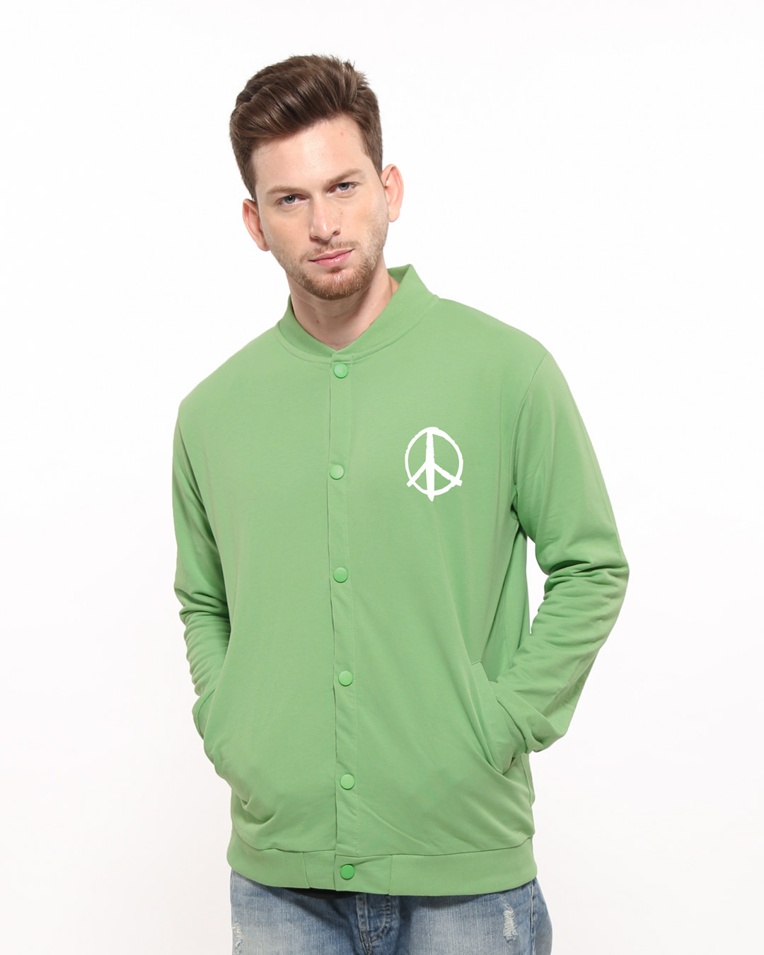 Buy Peace Symbol Buttoned Bomber Jacket Online at Bewakoof