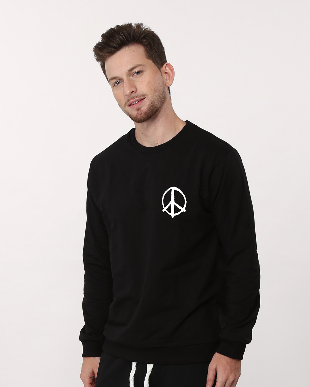 Buy Peace Symbol Crew Neck Sweatshirt for Men black Online at Bewakoof