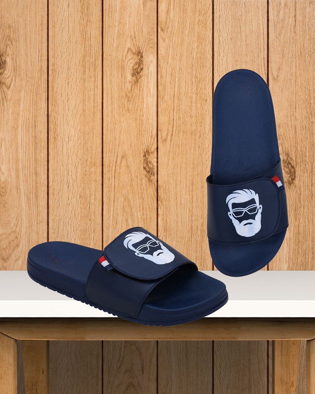 Buy Men's Blue Face Printed Adjustable Strap Sliders Online in India at ...