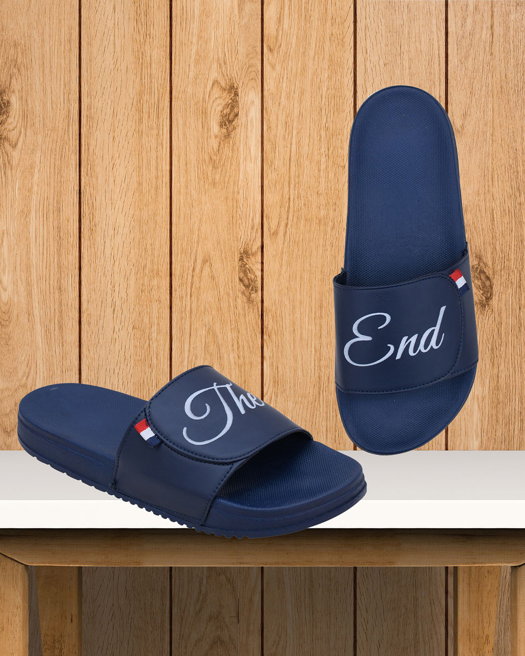 Buy Men's Blue The End Typographic Adjustable Strap Sliders Online in ...
