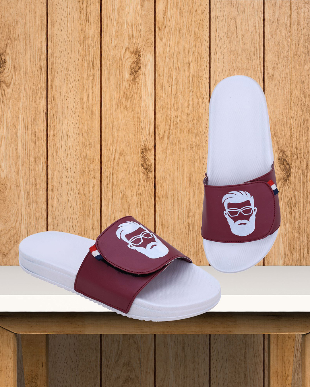 Buy Men's Maroon Face Printed Adjustable Strap Sliders Online in India ...