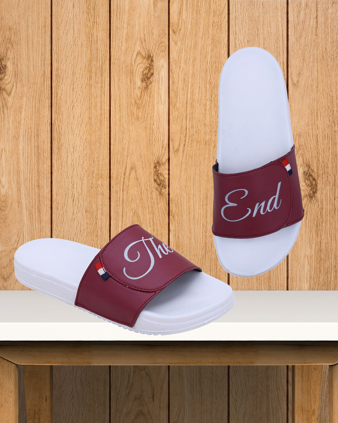 Buy Men's Maroon The End Typographic Adjustable Strap Sliders Online in ...