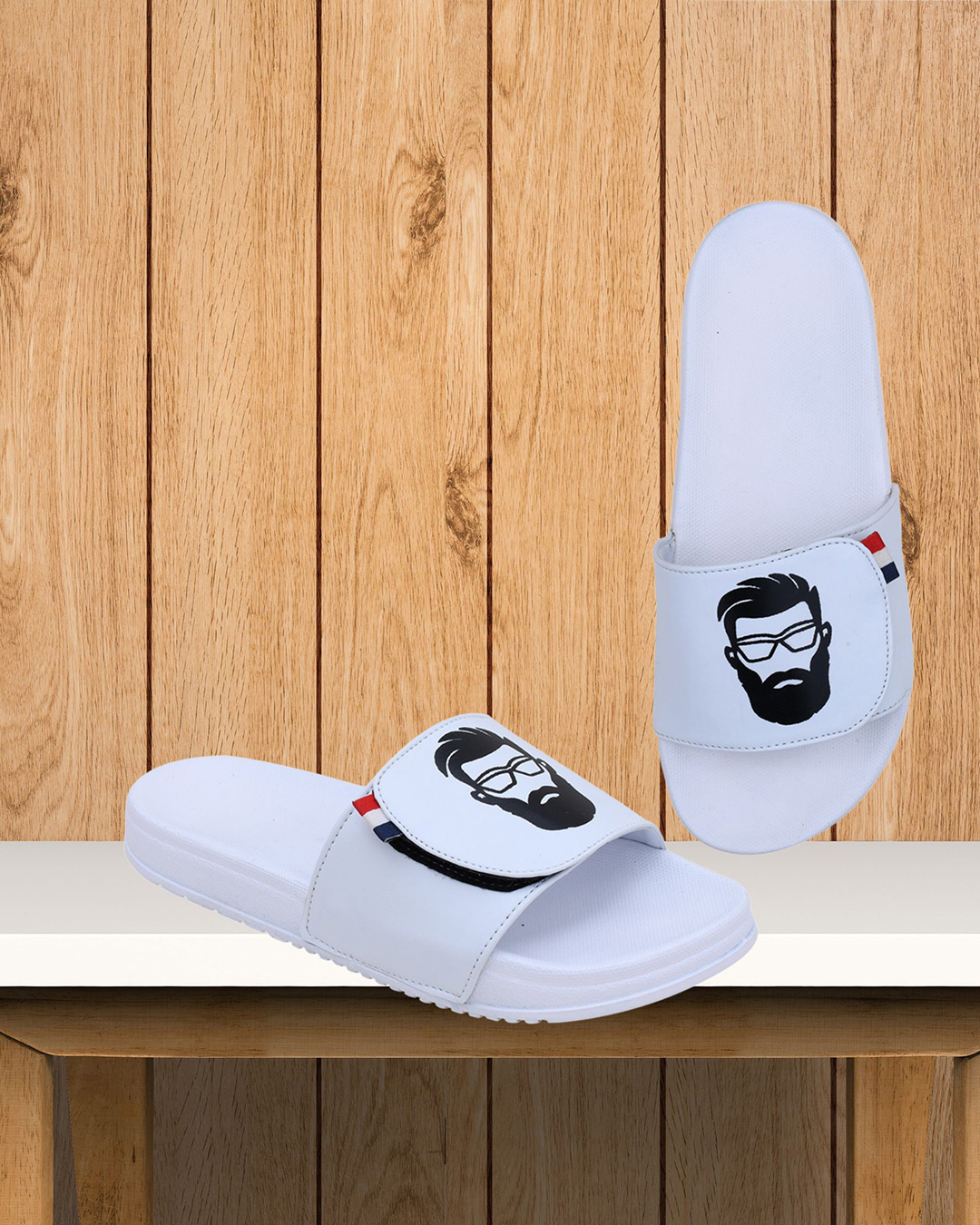 Buy Men's White Face Printed Adjustable Strap Sliders Online in India ...
