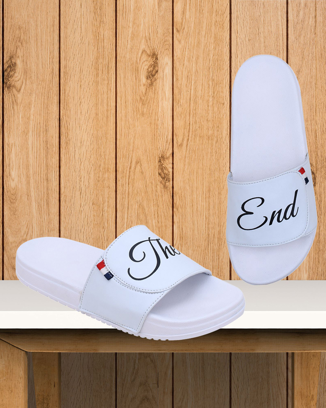 Buy Men's White The End Typographic Adjustable Strap Sliders Online in ...