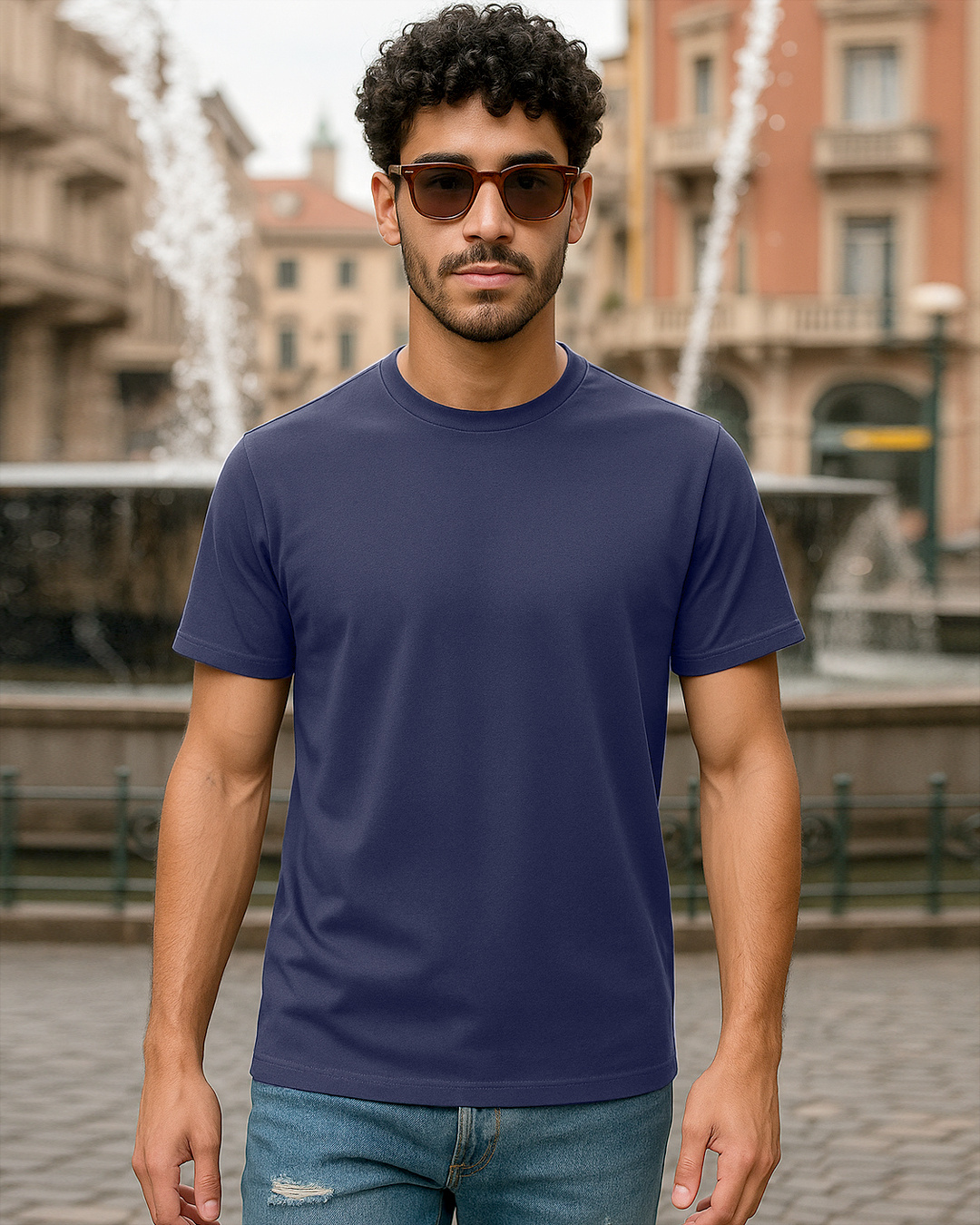 Buy Plain Blue Solid Regular Fit Men's T-shirt Online at Bewakoof