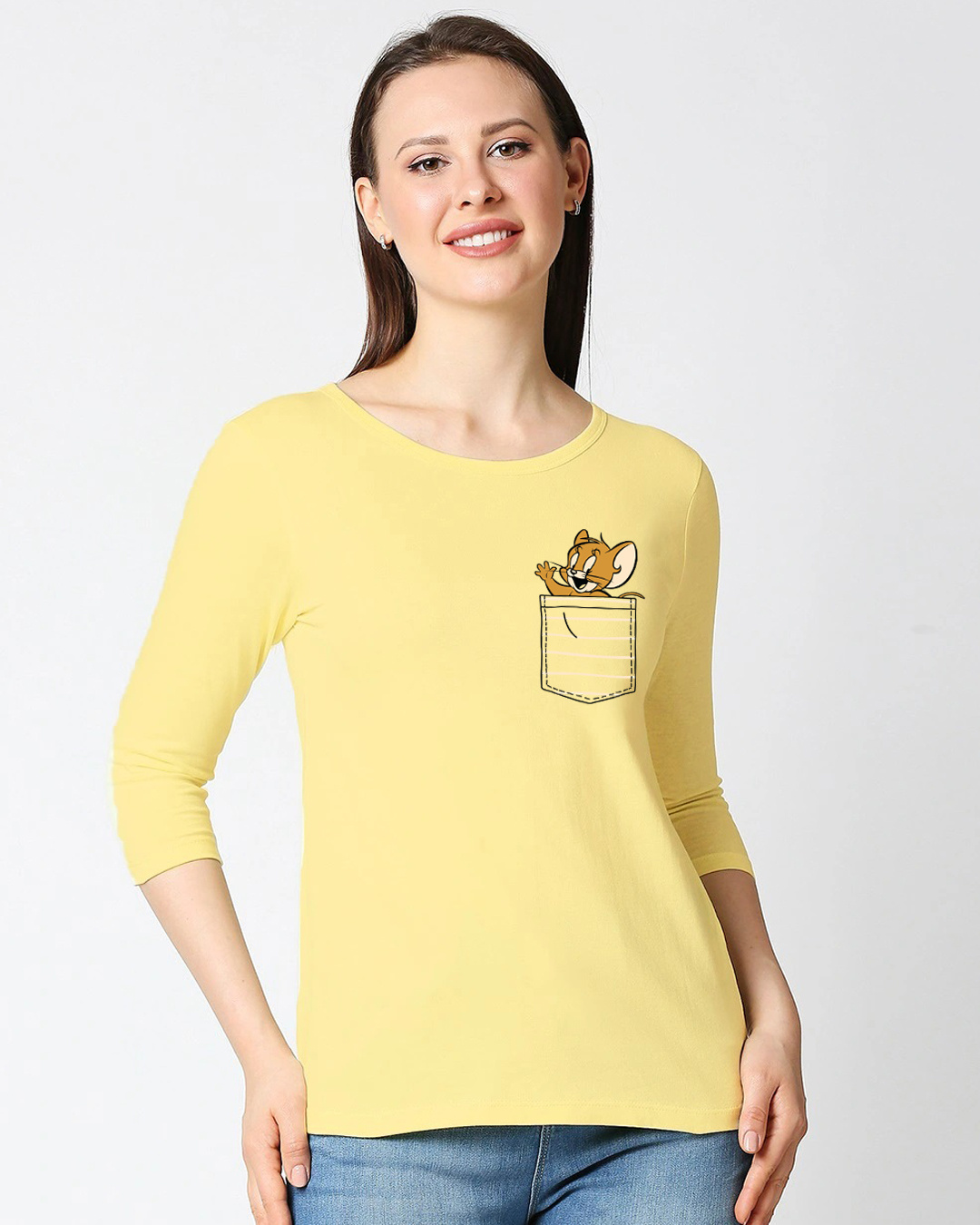 Buy Pocket Jerry (TJL) Women's Round Neck 3/4 Sleeve T-shirt Online at ...