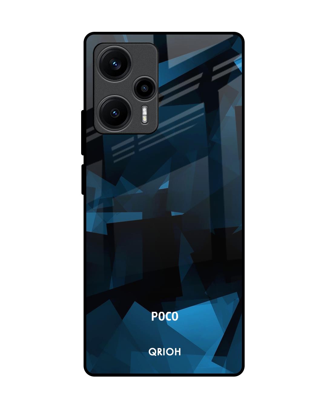 Buy Polygonal Blue Box Premium Glass Case For Poco F5 5G (Shock Proof ...