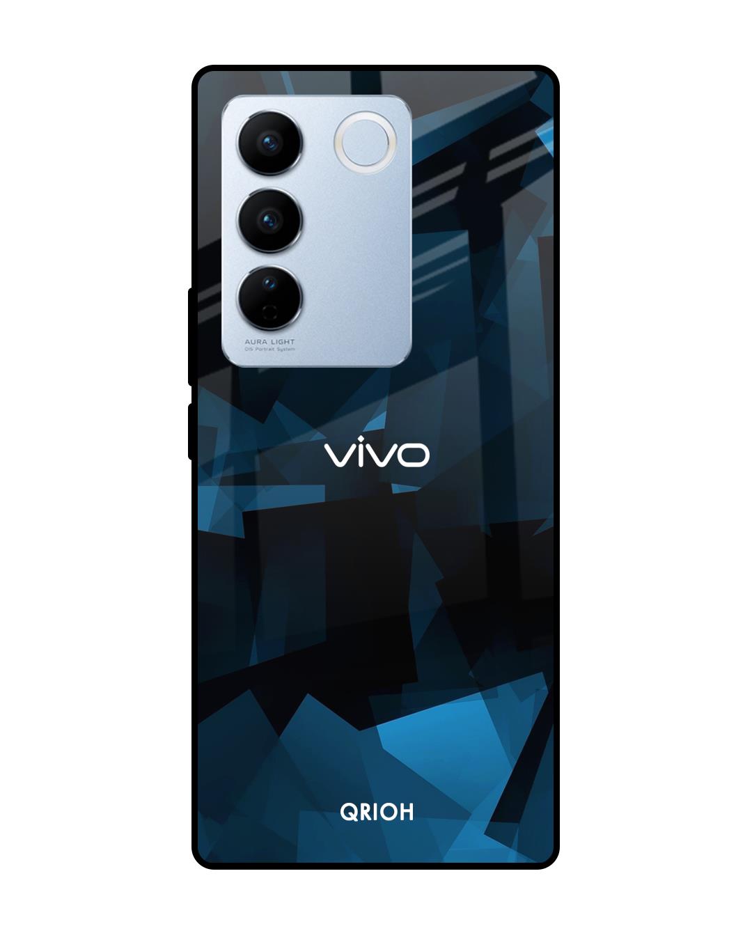 Buy Polygonal Blue Box Premium Glass Case for Vivo V27 5G (Shock Proof ...