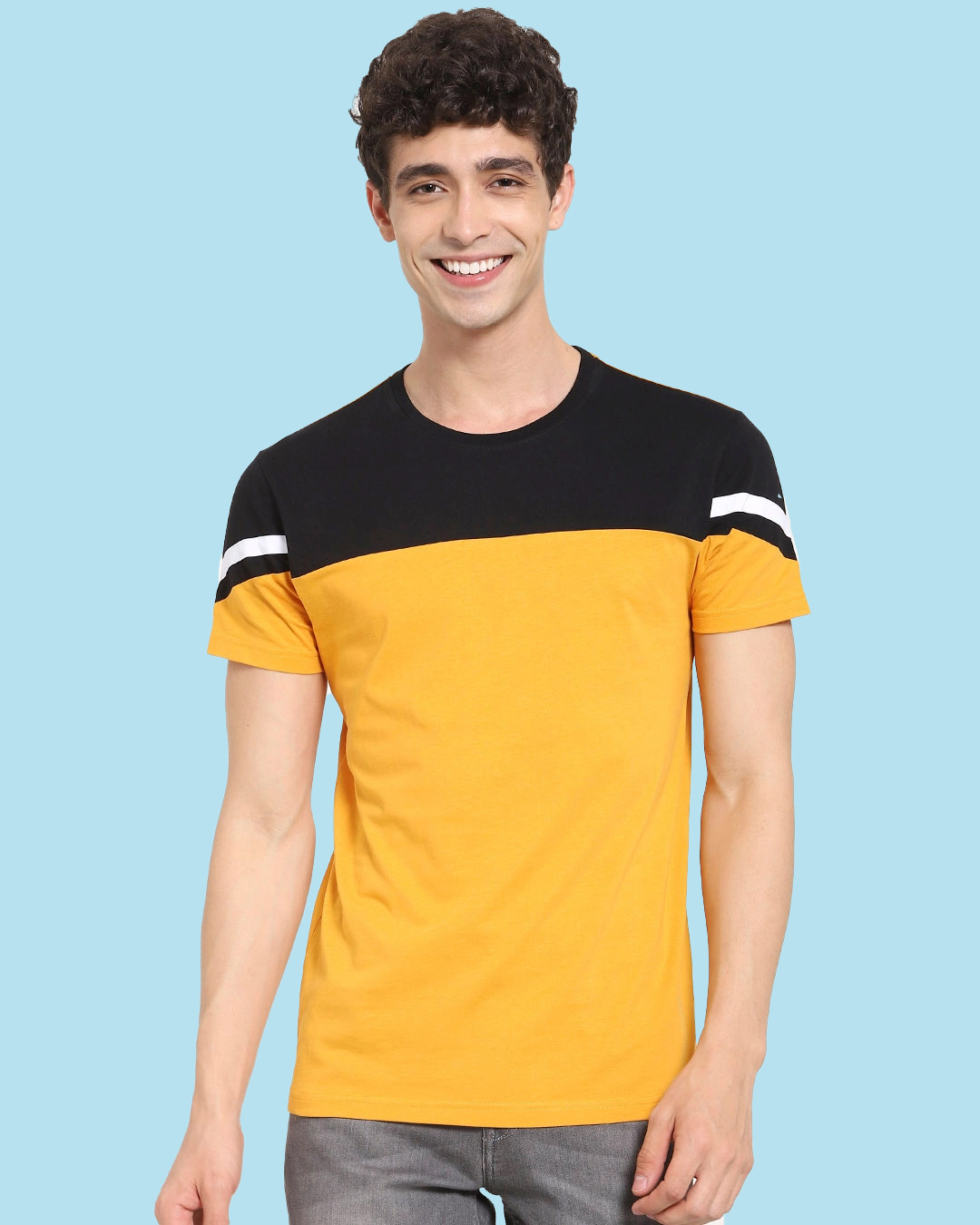 Buy Mens Yellow And Black Color Block T Shirt Online At Bewakoof