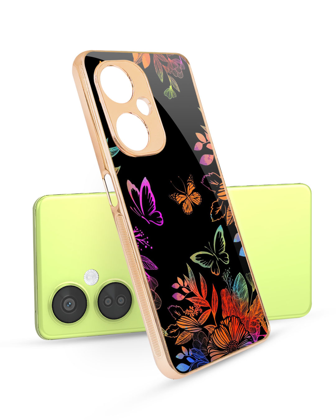 Buy Rainbow Butterfly Mettalic Gold Premium Glass Case for OnePlus Nord ...