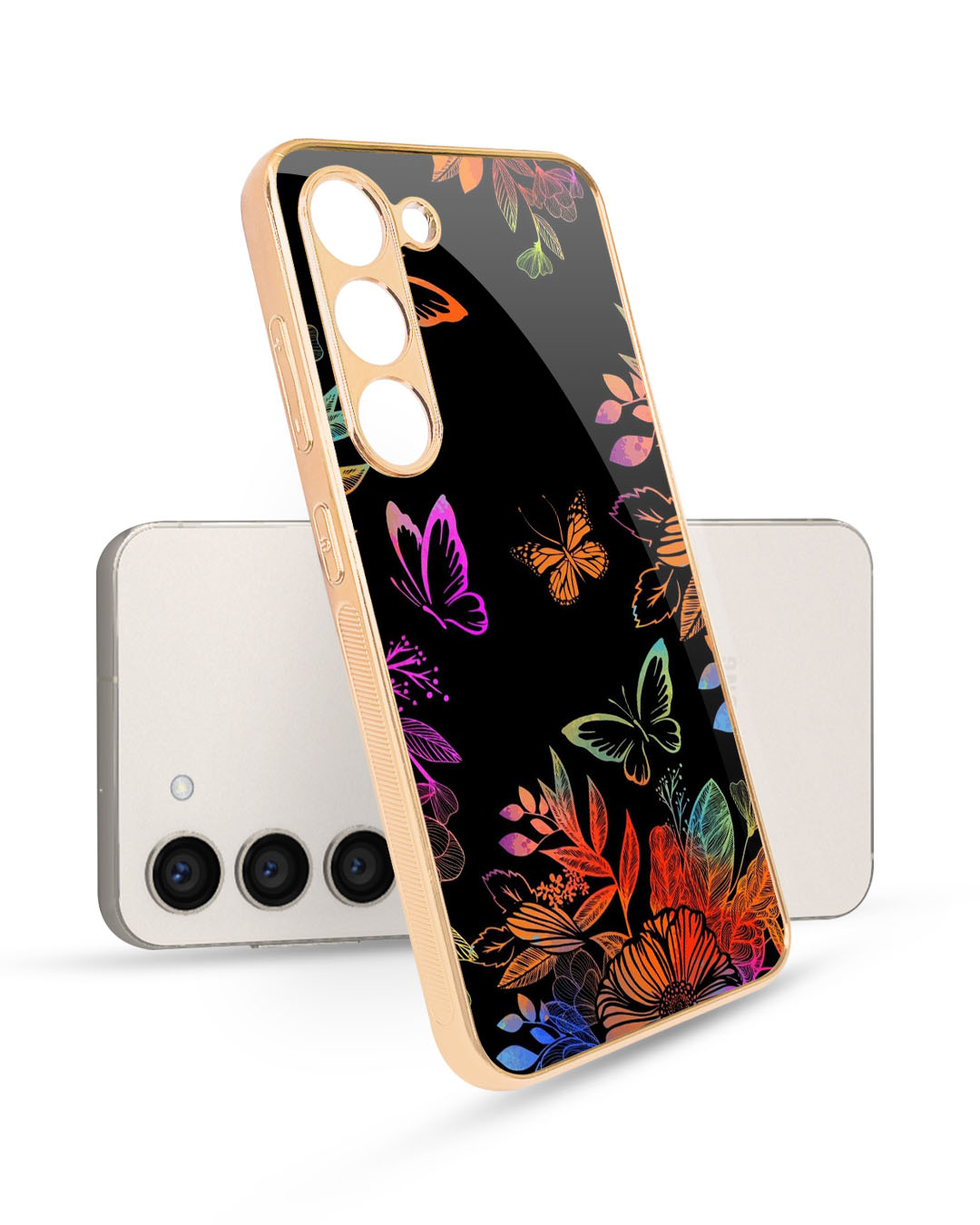 Buy Rainbow Butterfly Mettalic Gold Premium Glass Case for Samsung ...