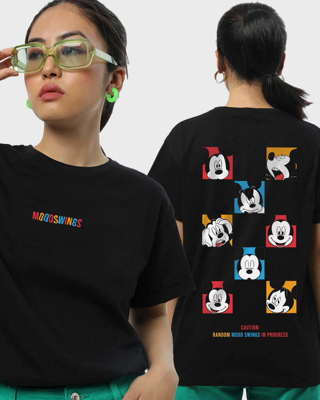 Buy Women's Black Random Mood Swings Graphic Printed Boyfriend T-shirt ...