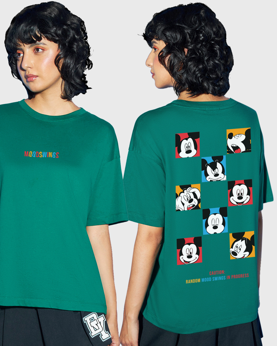 Buy Women's Green Random Mood Swings Graphic Printed Oversized T-shirt ...