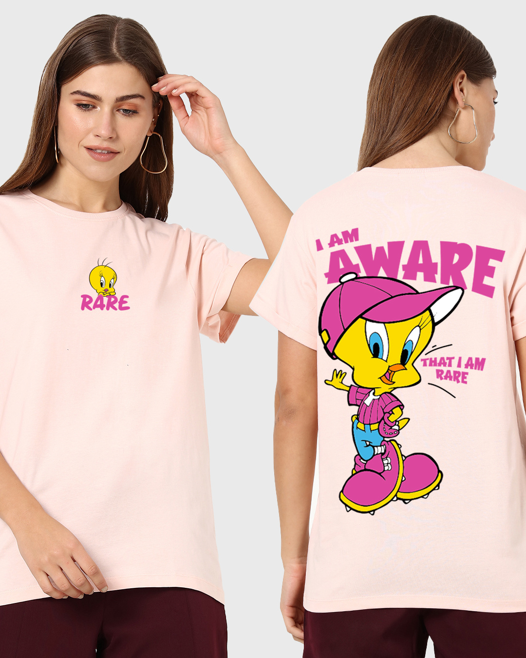 Buy Women's Pink Rare Tweety Graphic Printed Boyfriend T-shirt Online ...