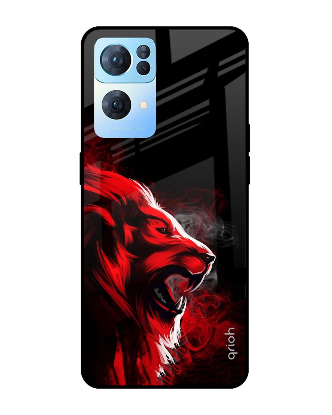 Buy Red Angry Lion Printed Premium Glass Cover For Oppo Reno7 Pro 5G ...
