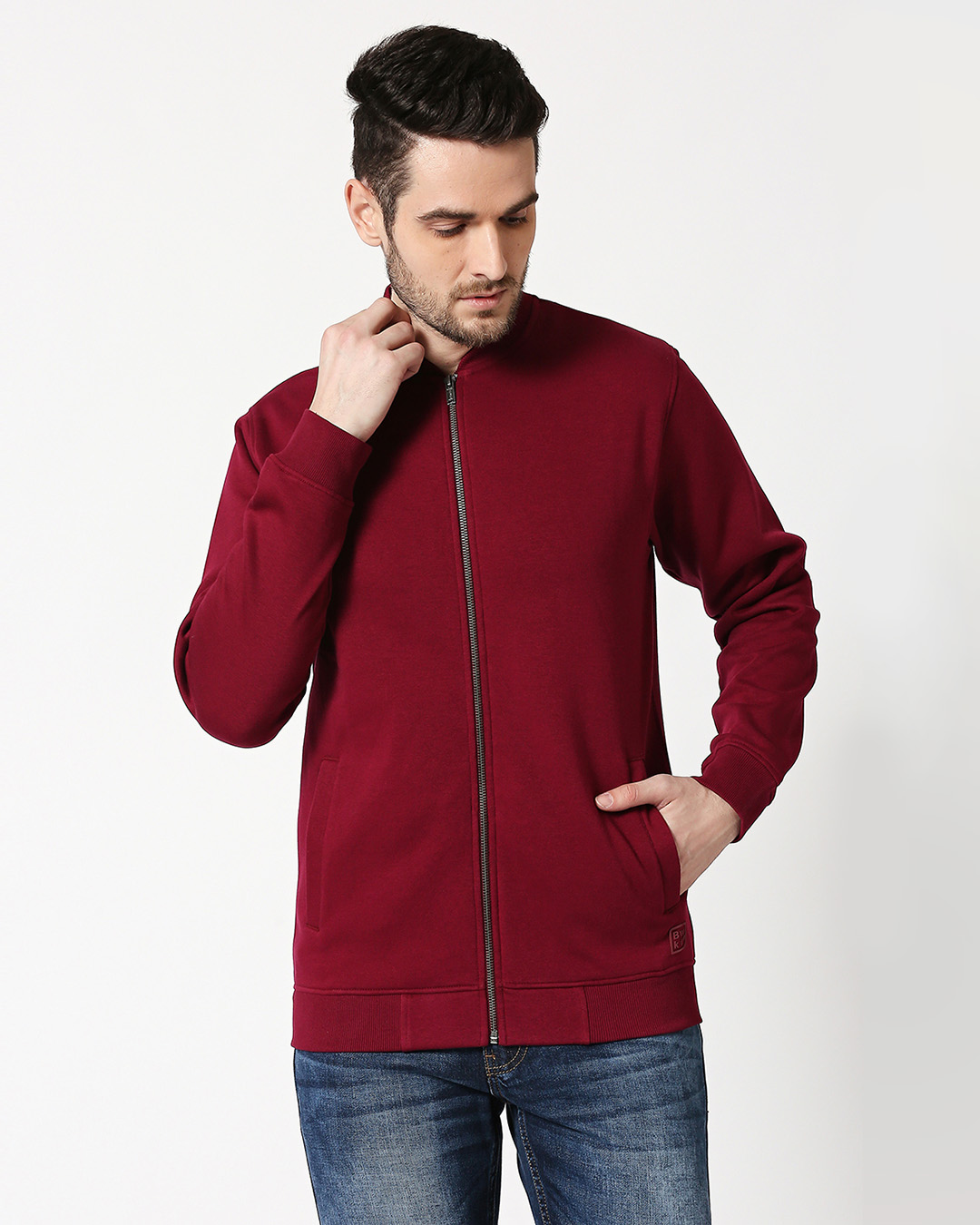 Buy Men's Red Zipper Bomber Jacket Online at Bewakoof