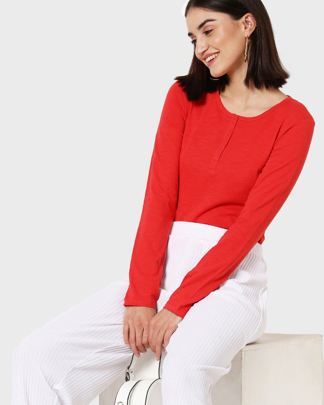 Buy Retro Red Full Sleeve Henley T-Shirt Online at Bewakoof