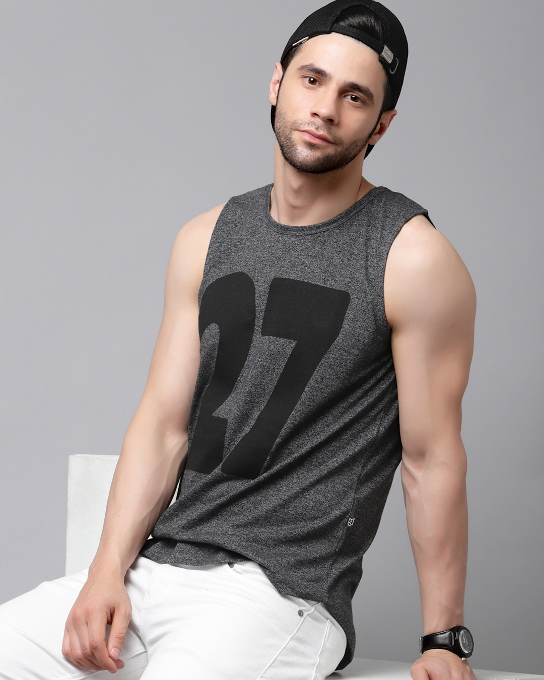 Buy Men's Charcoal Typographic Slim Fit Vest Online at Bewakoof