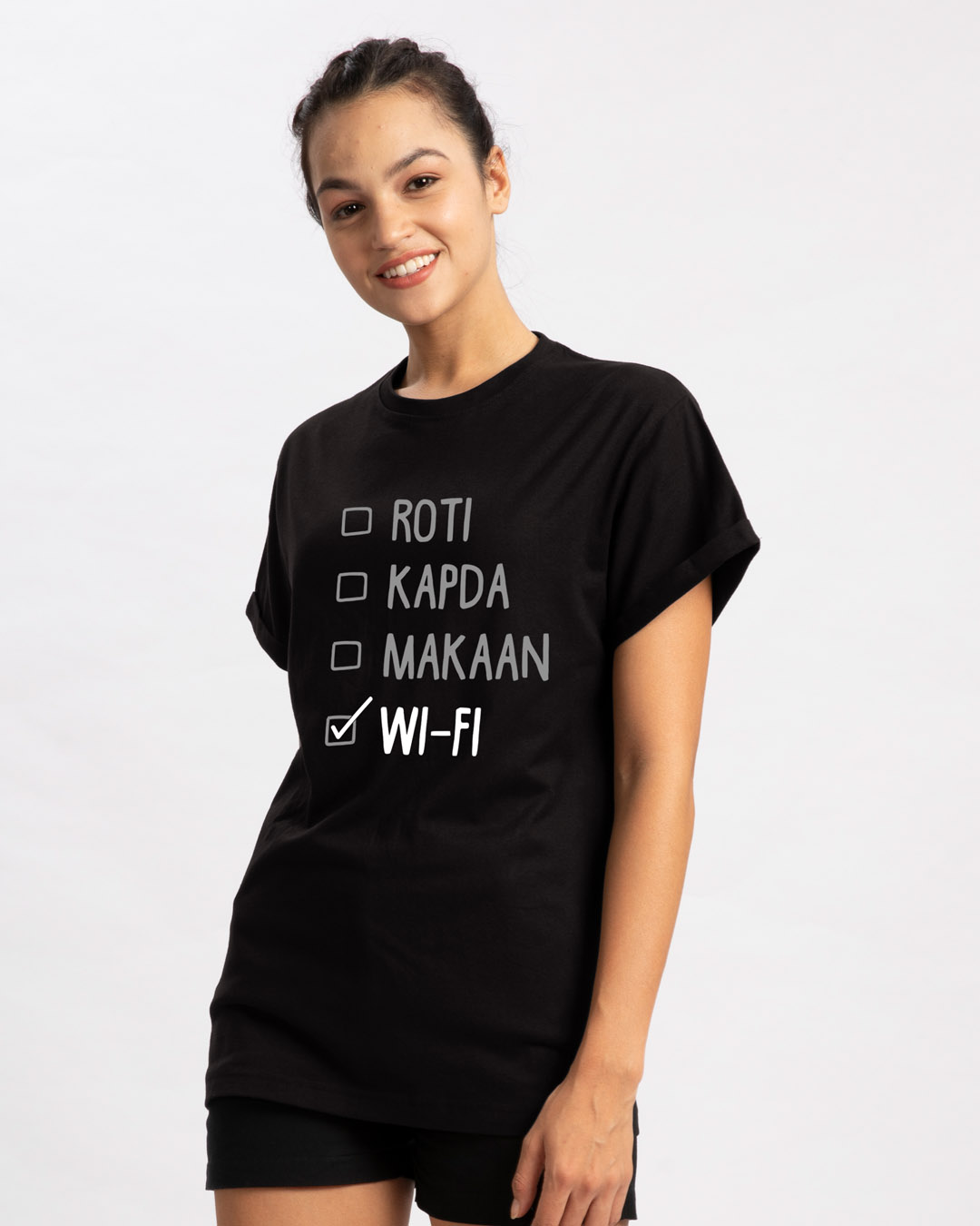 Buy Roti Kapda Makaan Boyfriend T-Shirt for Women black Online at Bewakoof