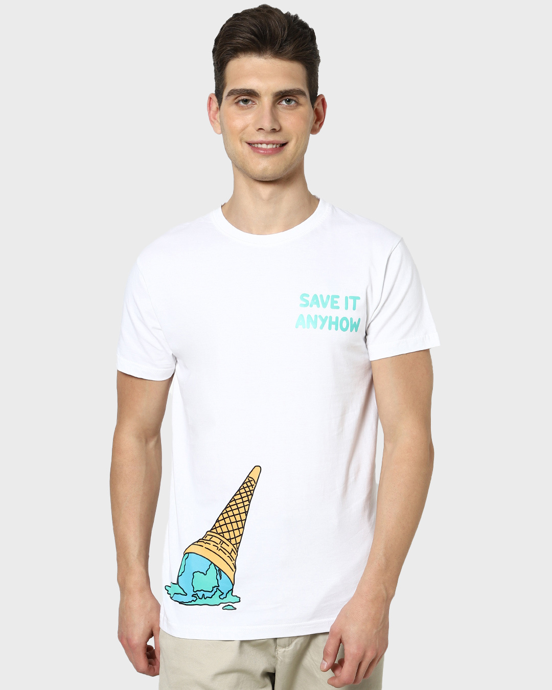 Buy Men's White Save It Anyhow Graphic Printed T-shirt Online at Bewakoof