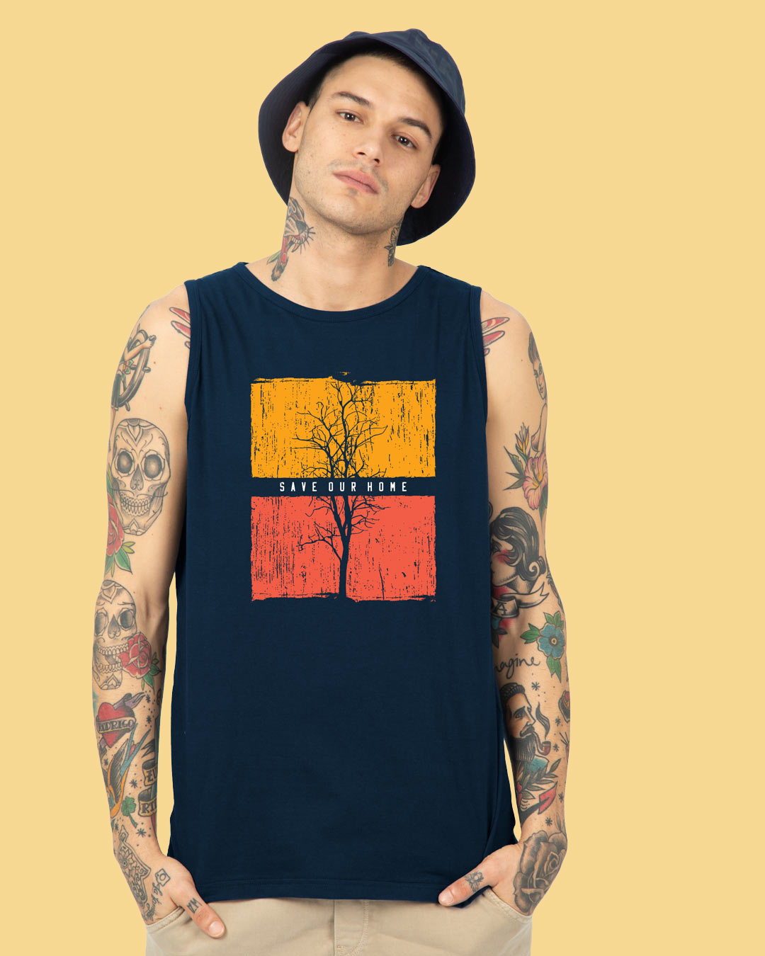 Buy Men's Navy Blue Save Our Home Graphic Printed Vest Online at Bewakoof