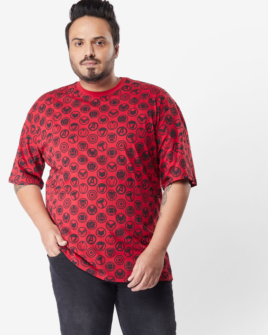 Buy Men's Savvy Red AOP Plus Size T-shirt Online at Bewakoof
