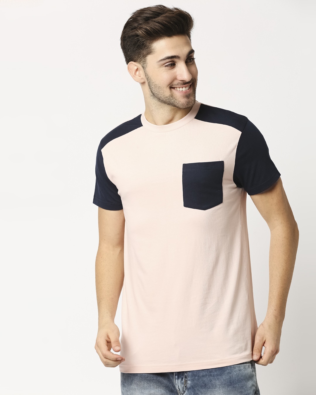 Buy Seashell Pink Color Block Pocket T-Shirt Online at Bewakoof