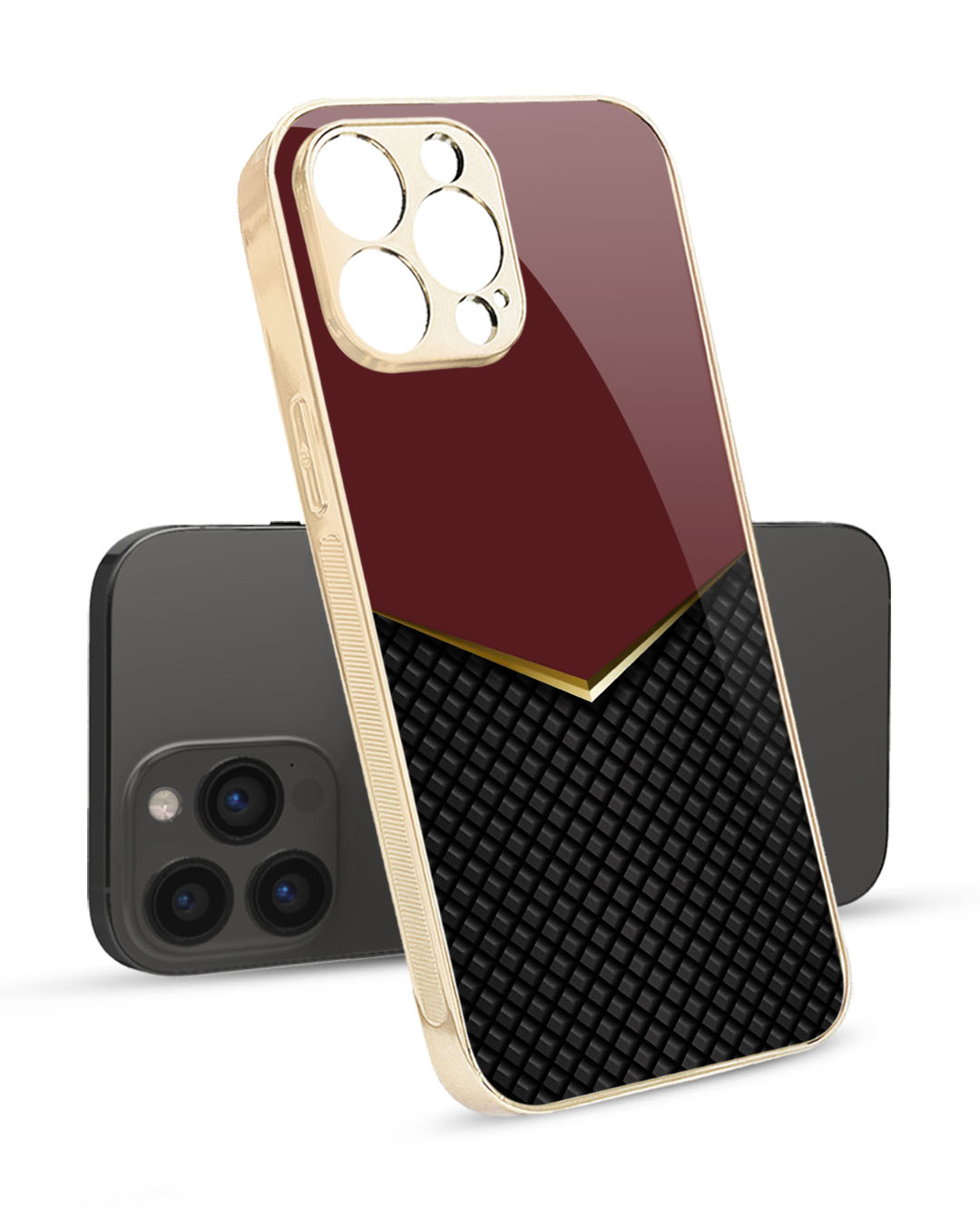 Buy Shining Chevron Red Mettalic Gold Premium Glass Case for Apple iPhone 14 Pro max Online in ...