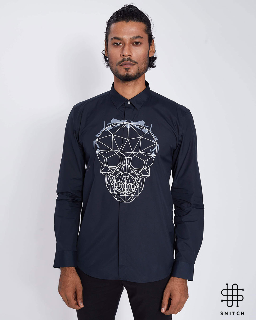 Buy Snitch Black Geometric Skull Print Shirt Online at Bewakoof