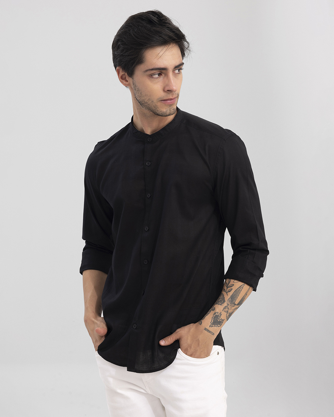 Buy Snitch Men's Black Semi Transparent Checked Slim Fit Shirt Online ...